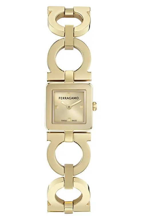 FERRAGAMO Double Gancini Square Bracelet Watch - Ip Yellow Gold