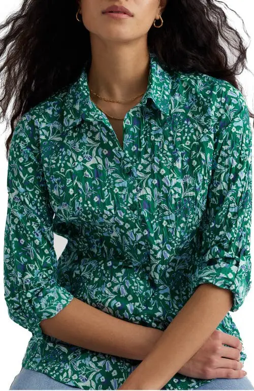 SEASALT CORNWALL Larissa Crinkled Floral Organic Cotton Shirt - Woodland Floral Dark Stem