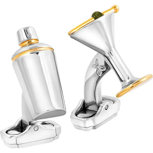 THOMPSON OF LONDON Martini Glass & Shaker Cuff Links - Silver