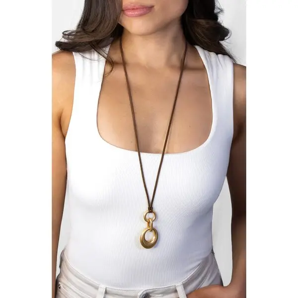 MARLYN SCHIFF Harlow Suede Cord Pendant Necklace - Gold