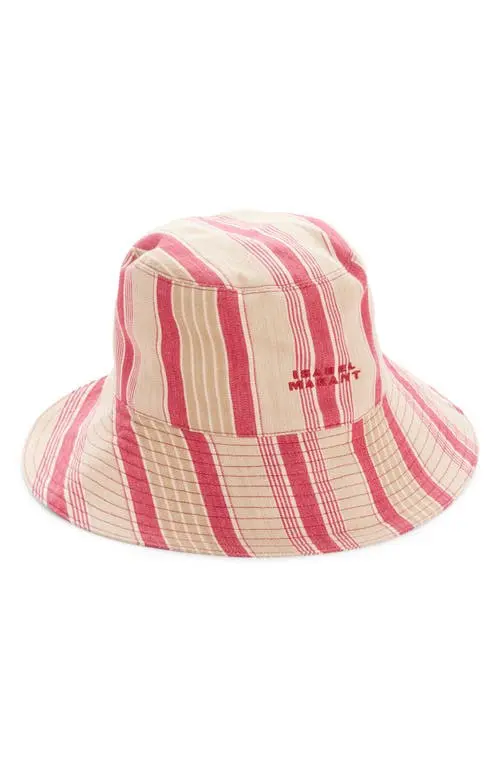 Isabel Marant Shaelyn Embroidered Logo Stripe Bucket Hat - Red