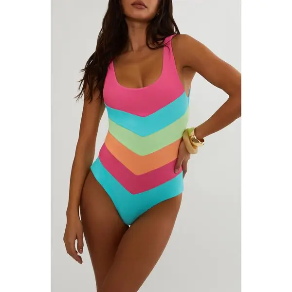 Beach Riot Cinthia Rib Stripe One-piece Swimsuit - Aqua Haze Colorblock