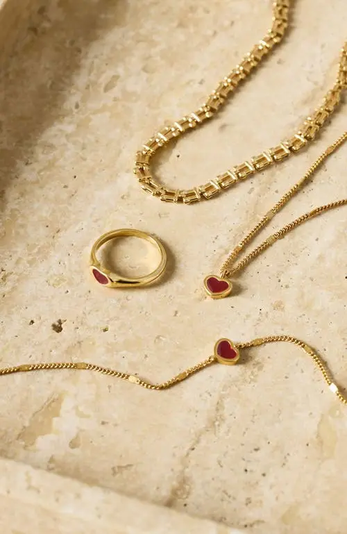 KATIE LOXTON Pvd Heart Ring With Red Enamel