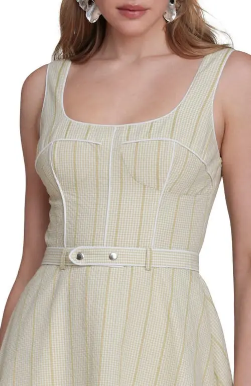 Avec Les Filles Gingham Stripe Sundress - Avocado Gingham
