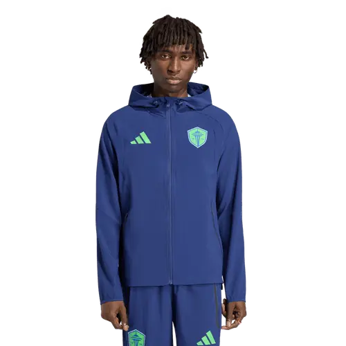 Adidas Seattle Sounders Fc Tiro Travel Full-zip Hooded Windbreaker - Navy