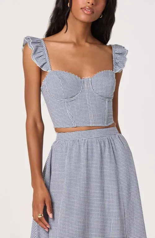 Astr The Label Floral Lace-up Crop Top - Blue Gingham