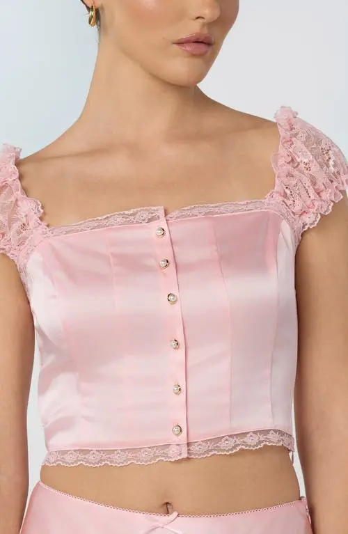 Astr The Label Elliana Lace Trim Satin Crop Top - Pink