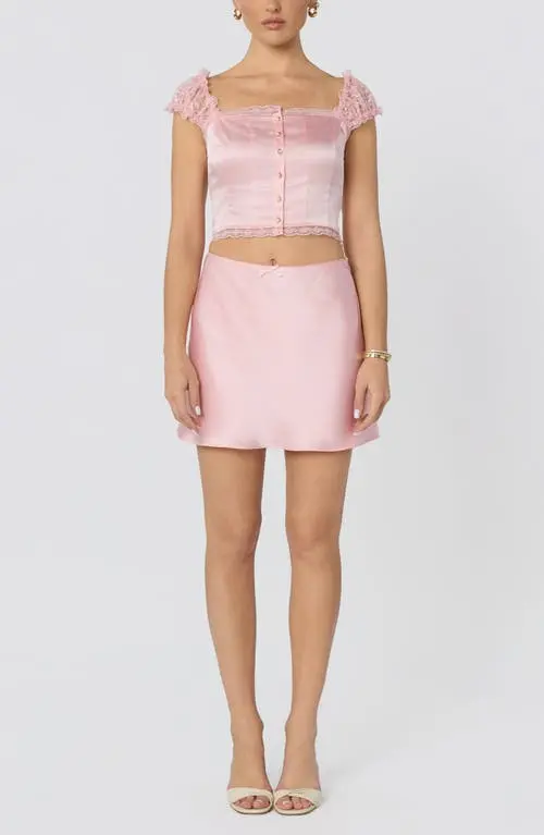 Astr The Label Elliana Lace Trim Satin Crop Top - Pink