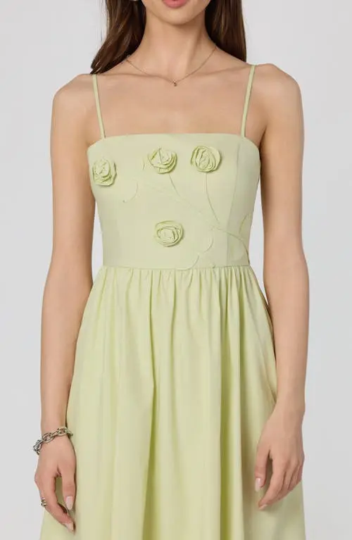 Astr The Label Silvie Floral Appliqué Midi Dress - Celery
