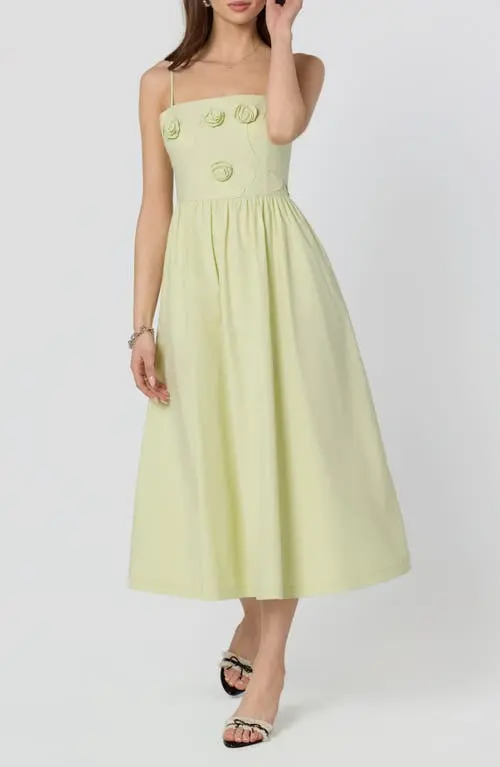 Astr The Label Silvie Floral Appliqué Midi Dress - Celery