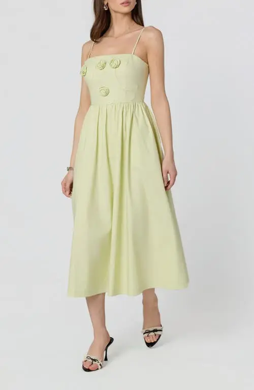 Astr The Label Silvie Floral Appliqué Midi Dress - Celery