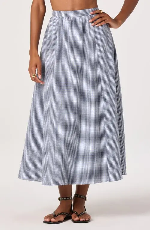 Astr The Label Wylda Floral Print Maxi Skirt - Blue Gingham