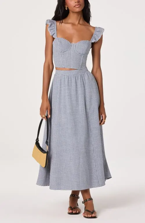 Astr The Label Wylda Floral Print Maxi Skirt - Blue Gingham