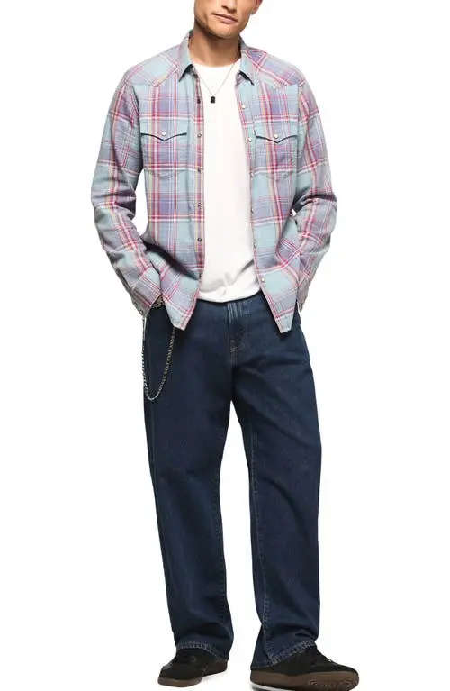 Lucky Brand Plaid Flannel Acid Wash Western Shirt