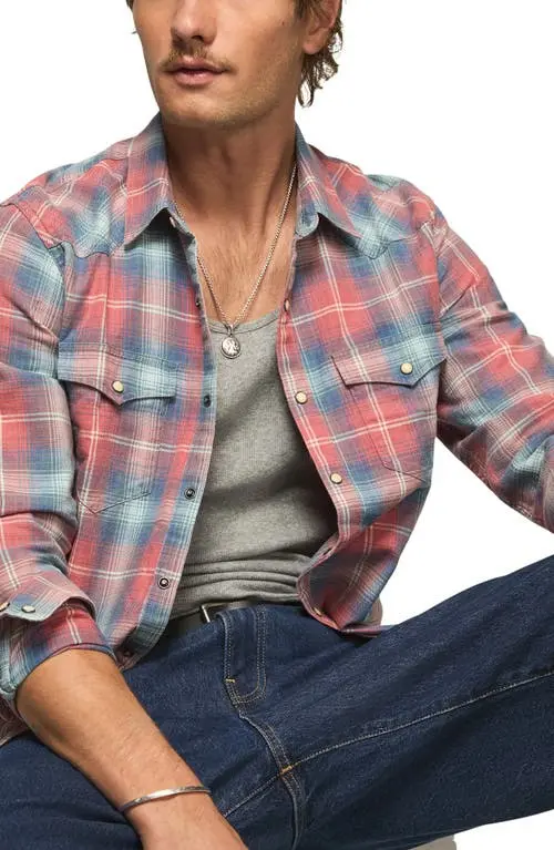 Lucky Brand Plaid Flannel Acid Wash Western Shirt