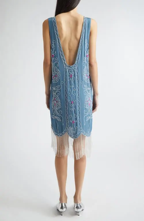 BODE Sea Flower Beaded Fringe Silk Dress
