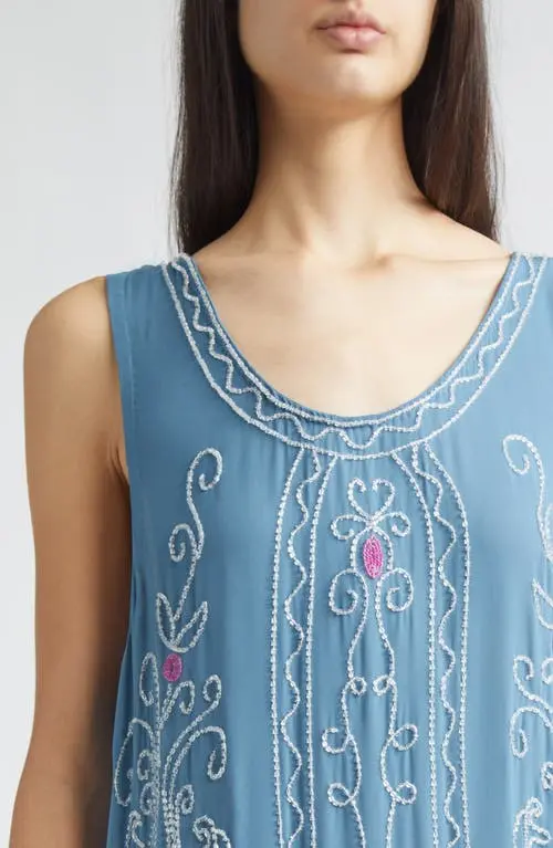 BODE Sea Flower Beaded Fringe Silk Dress
