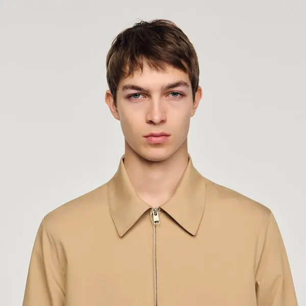 Sandro Classic-fit Cotton Zip-up Jacket - Sand