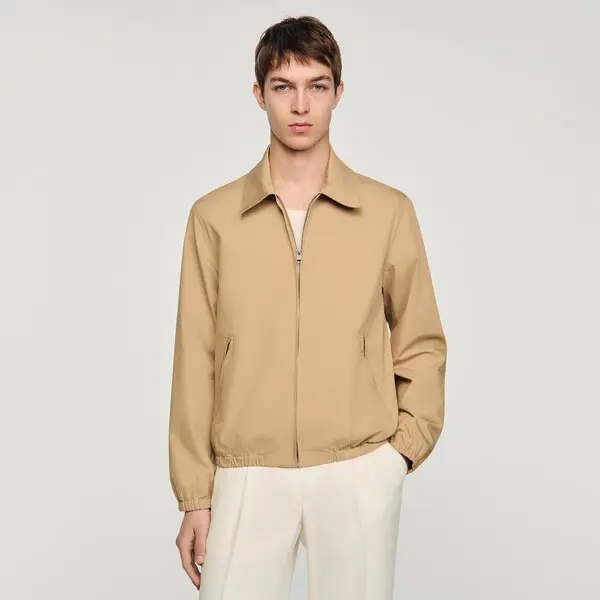 Sandro Classic-fit Cotton Zip-up Jacket - Sand