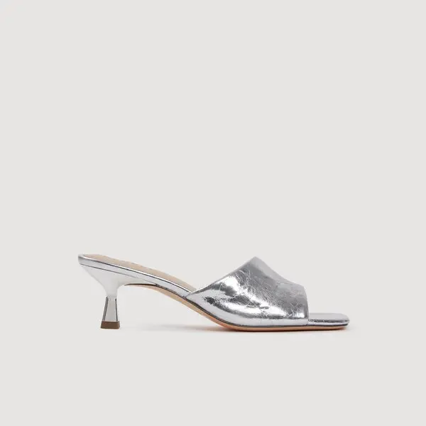 Sandro Heeled Metallic Leather Mules - Silver
