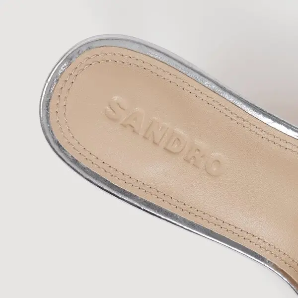 Sandro Heeled Metallic Leather Mules - Silver