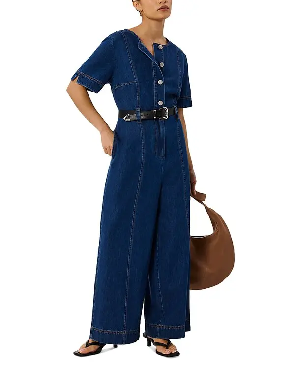 Whistles Petite Button Front Jumpsuit - Denim