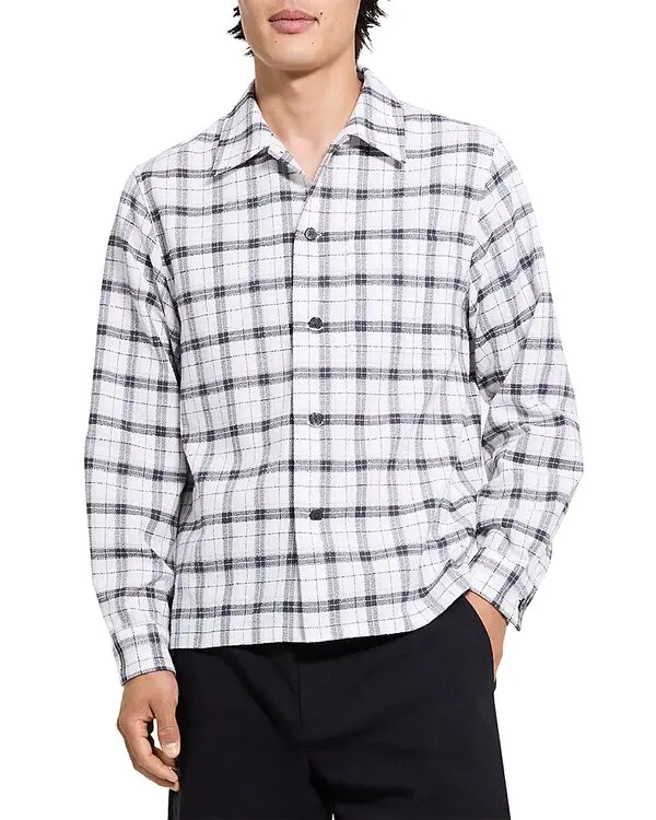 Theory Plaid Button Down Overshirt - Black Multi