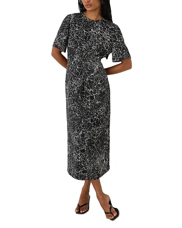 Whistles Crackle Print Twist Front Midi Dress - Navy/multi