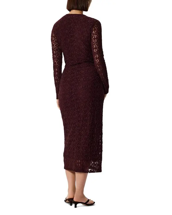 Whistles Ruched Bodice Lace Dress - Burgundy | Editorialist
