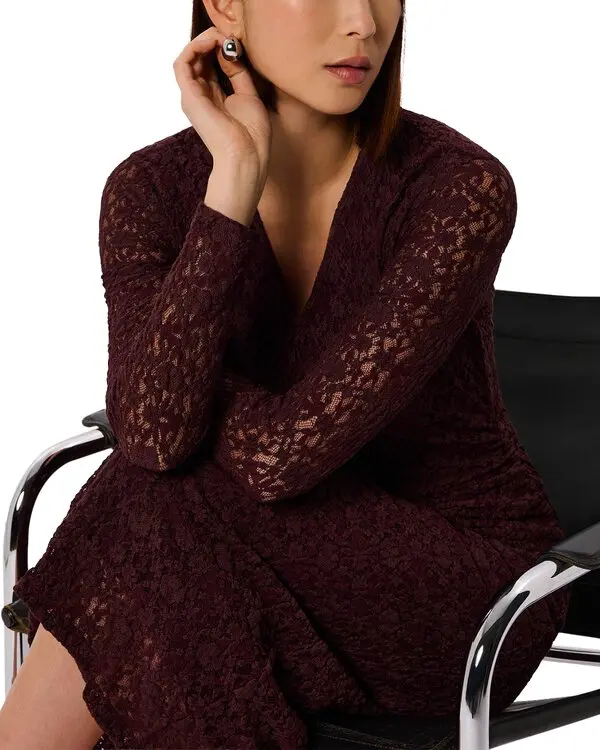 Whistles Ruched Bodice Lace Dress - Burgundy | Editorialist