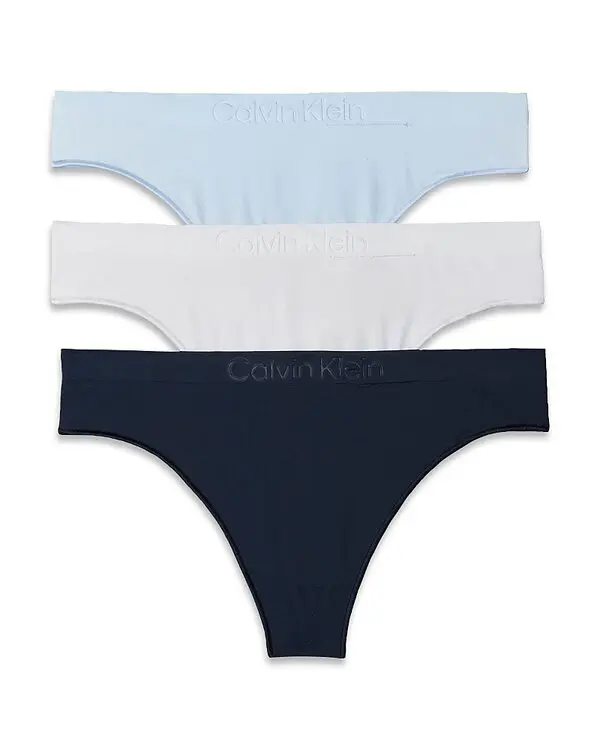 Calvin Klein Bonded Flex Seamless Thong, Pack Of 3 - Shoreline/blue/silver