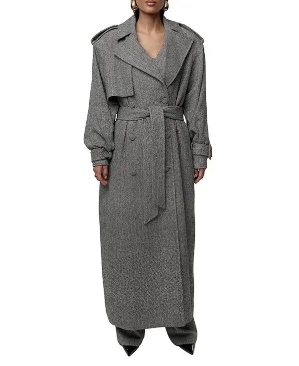 JLUXLABEL Herringbone Oversized Trench Coat - Gray