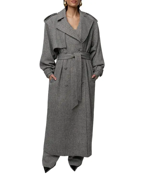 JLUXLABEL Herringbone Oversized Trench Coat - Gray