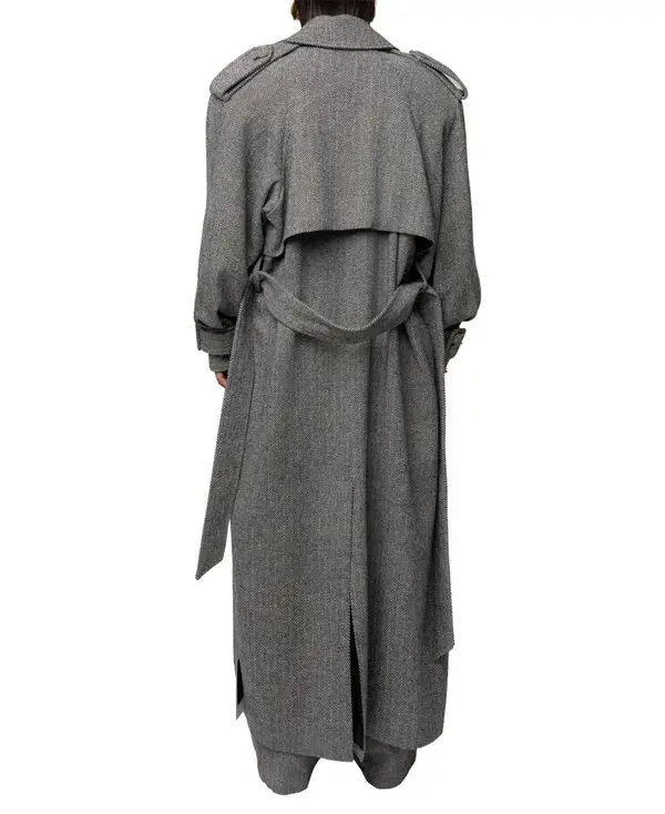 JLUXLABEL Herringbone Oversized Trench Coat - Gray