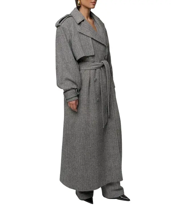 JLUXLABEL Herringbone Oversized Trench Coat - Gray