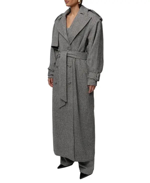 JLUXLABEL Herringbone Oversized Trench Coat - Gray