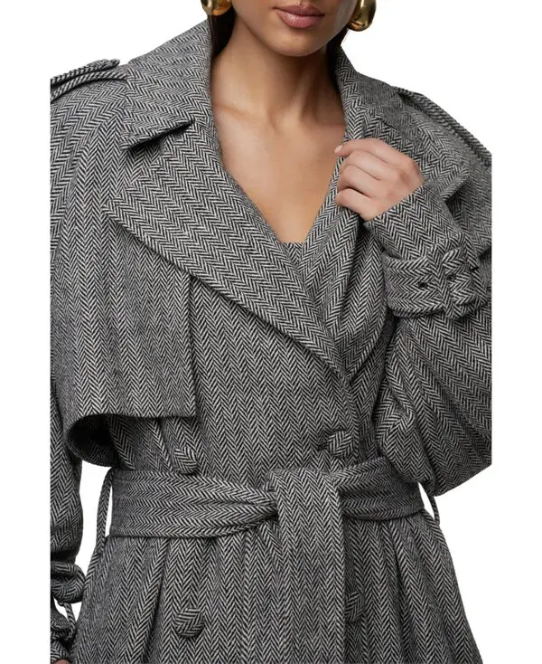 JLUXLABEL Herringbone Oversized Trench Coat - Gray