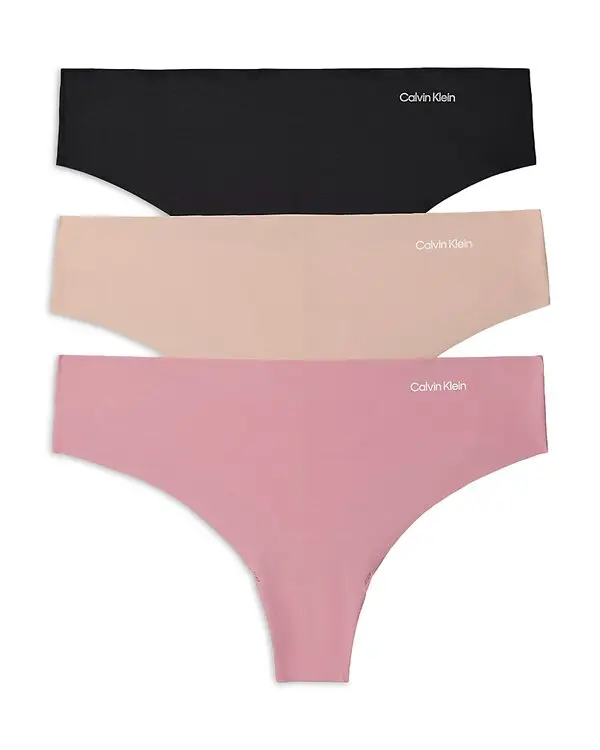 Calvin Klein Invisibles Microfiber Stretch Thong, Pack Of 3 - Black/cedar/soft Mauve