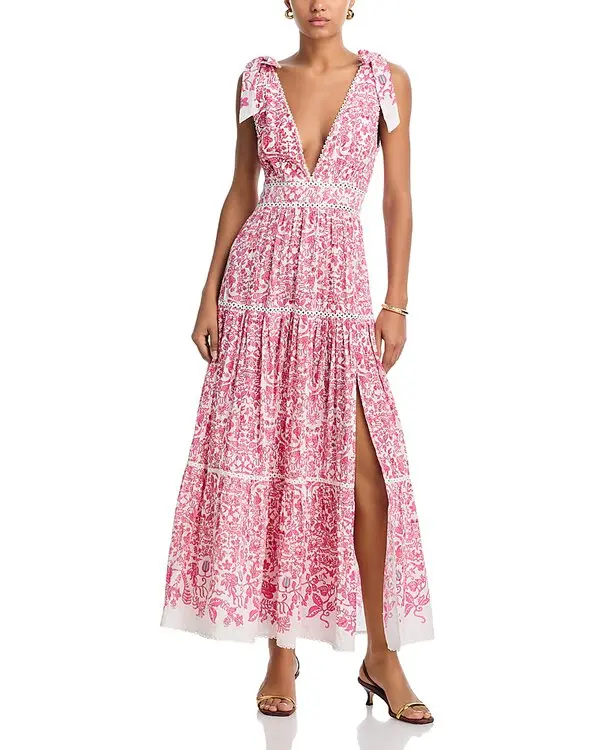 Poupette St Barth Perla Plunging Neck Maxi Dress - Pink Tiare