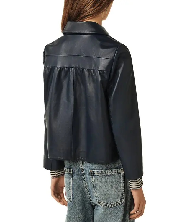 Ba&sh Leather Collared Jacket - Navy