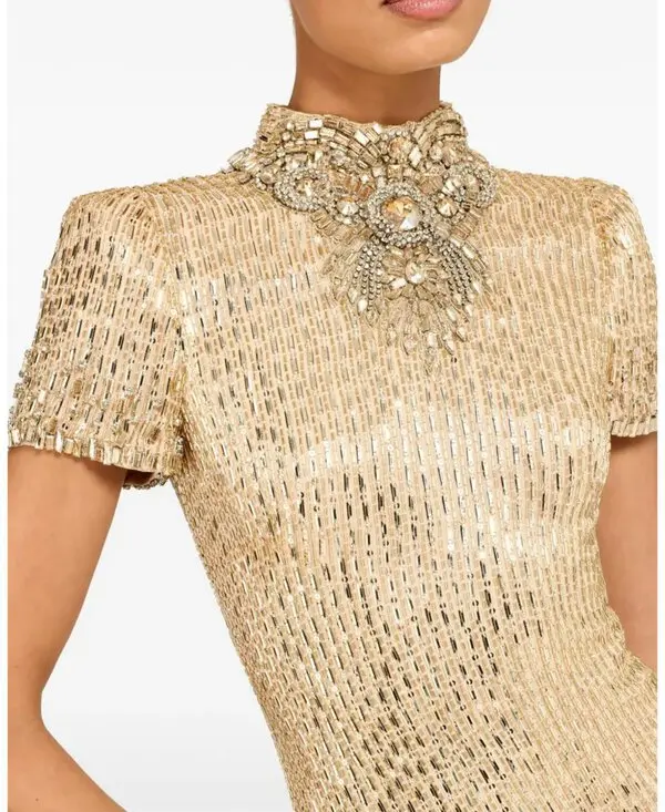 Jenny Packham Embellished Turtleneck Mini Dress - Illusion
