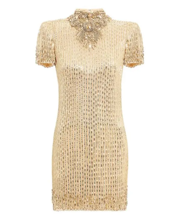 Jenny Packham Embellished Turtleneck Mini Dress - Illusion