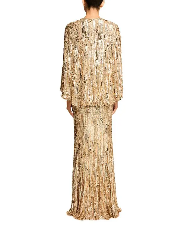 Jenny Packham Embellished Sequined Cape And Maxi Dress - Illusion