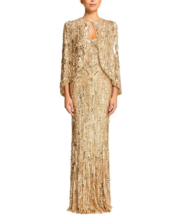 Jenny Packham Embellished Sequined Cape And Maxi Dress - Illusion