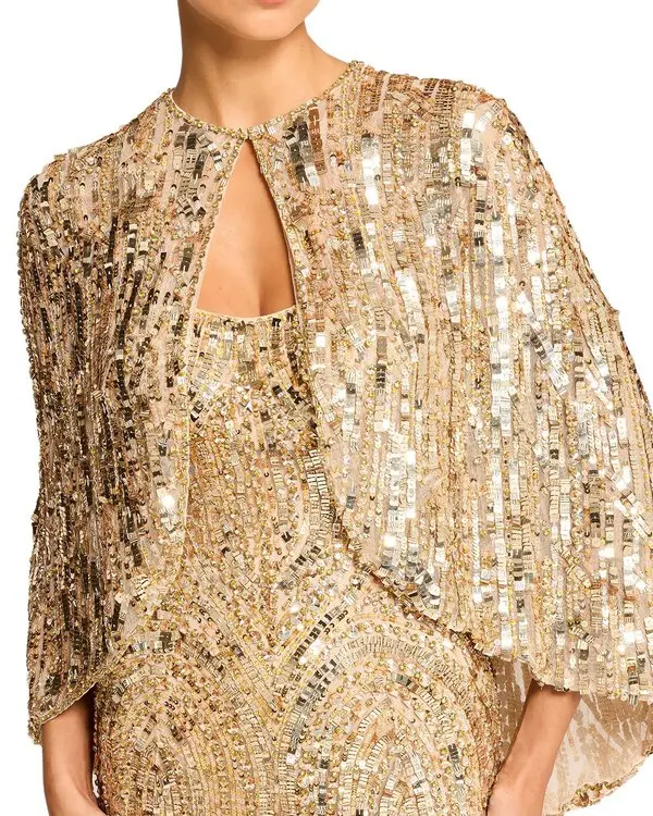 Jenny Packham Embellished Sequined Cape And Maxi Dress - Illusion