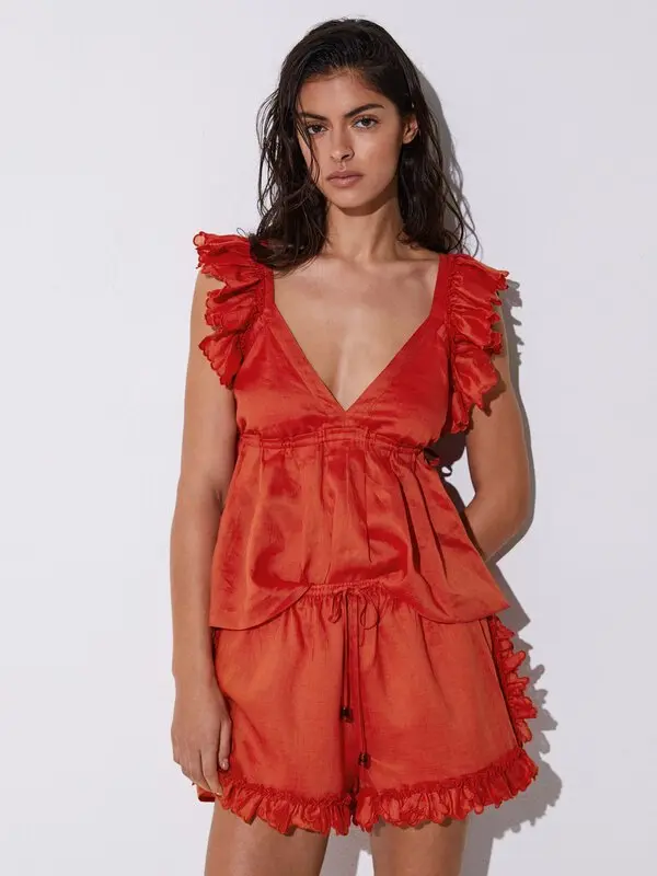 REISS Ruffle-trim Drawstring Shorts