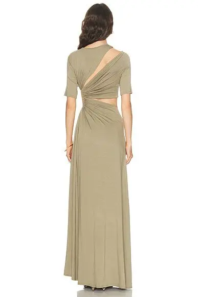 SID NEIGUM Gathered Slit Maxi Dress - Olive