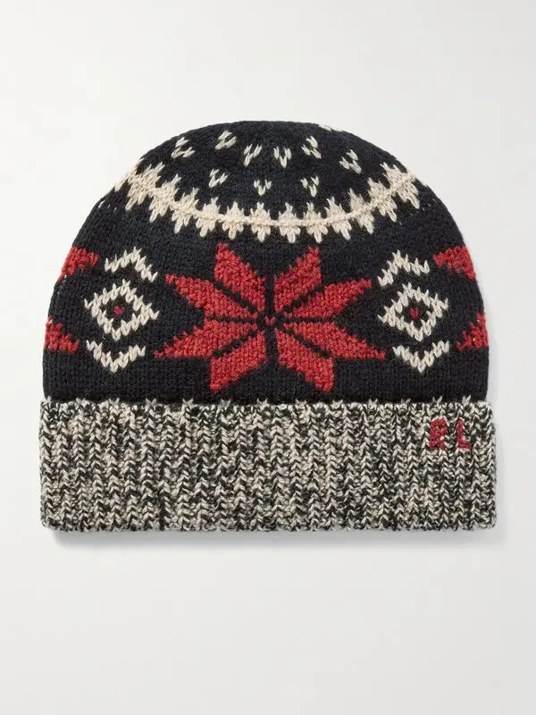 Polo Ralph Lauren Fair Isle Wool, Cotton, And Linen-blend Beanie - Black