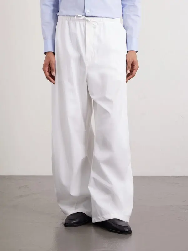 AMOMENTO Cotton Wide-leg Trousers - White