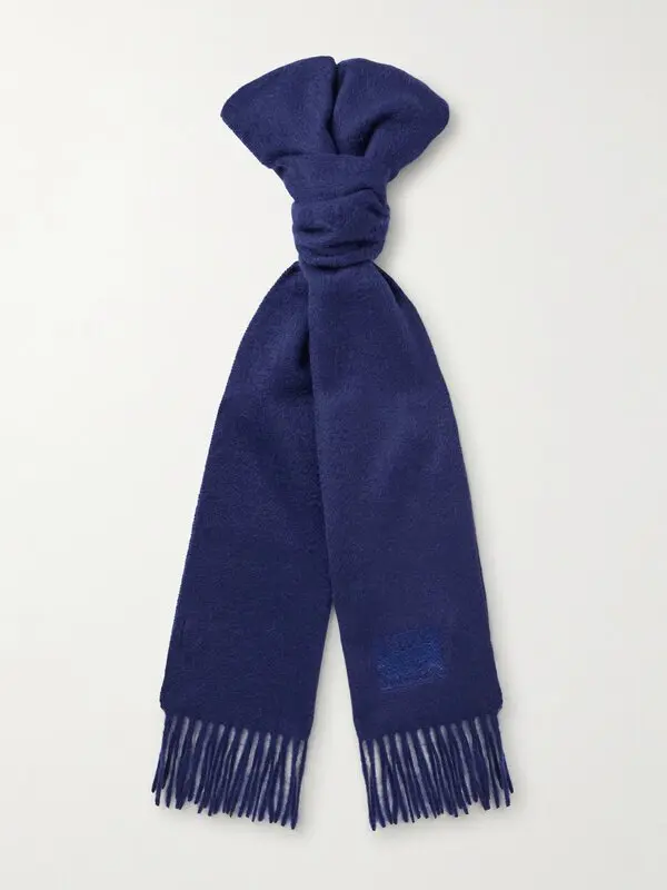 Paul Smith Logo-embroidered Fringed Cashmere Scarf - Blue